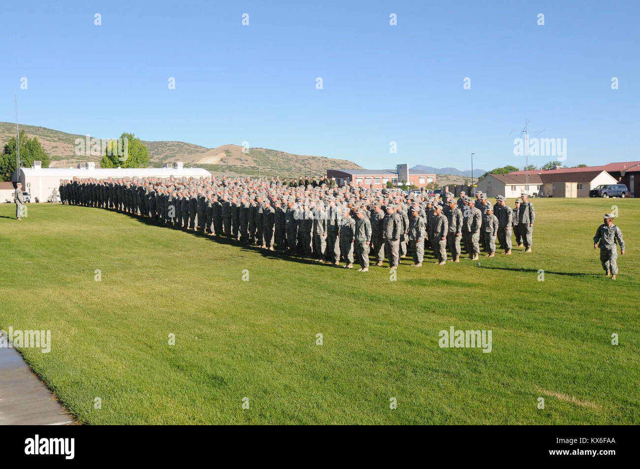 Soldiers gather in formation on the Camp Williams parade field on the ...