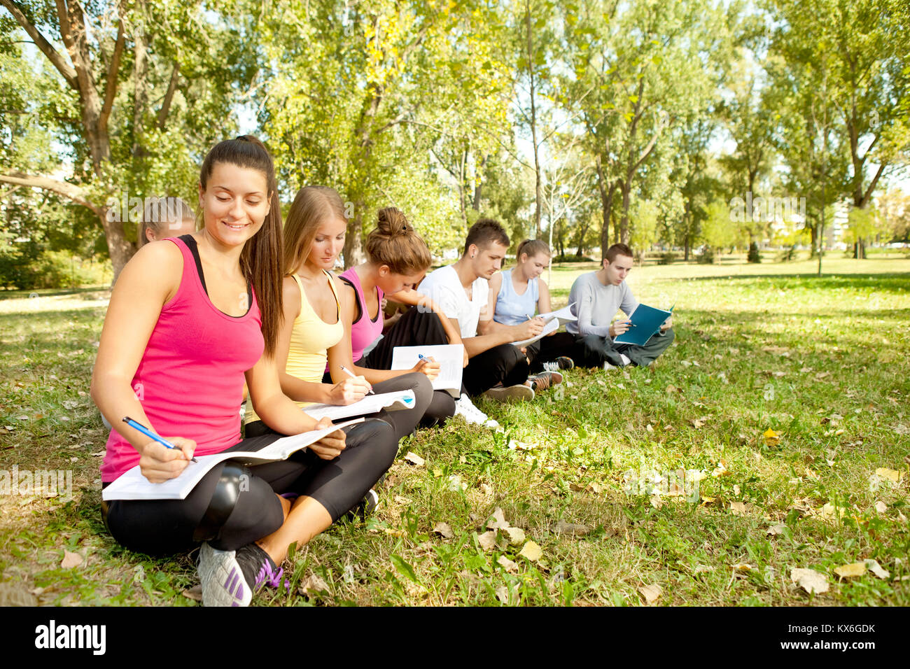 college or university students studying outdoor Stock Photo - Alamy