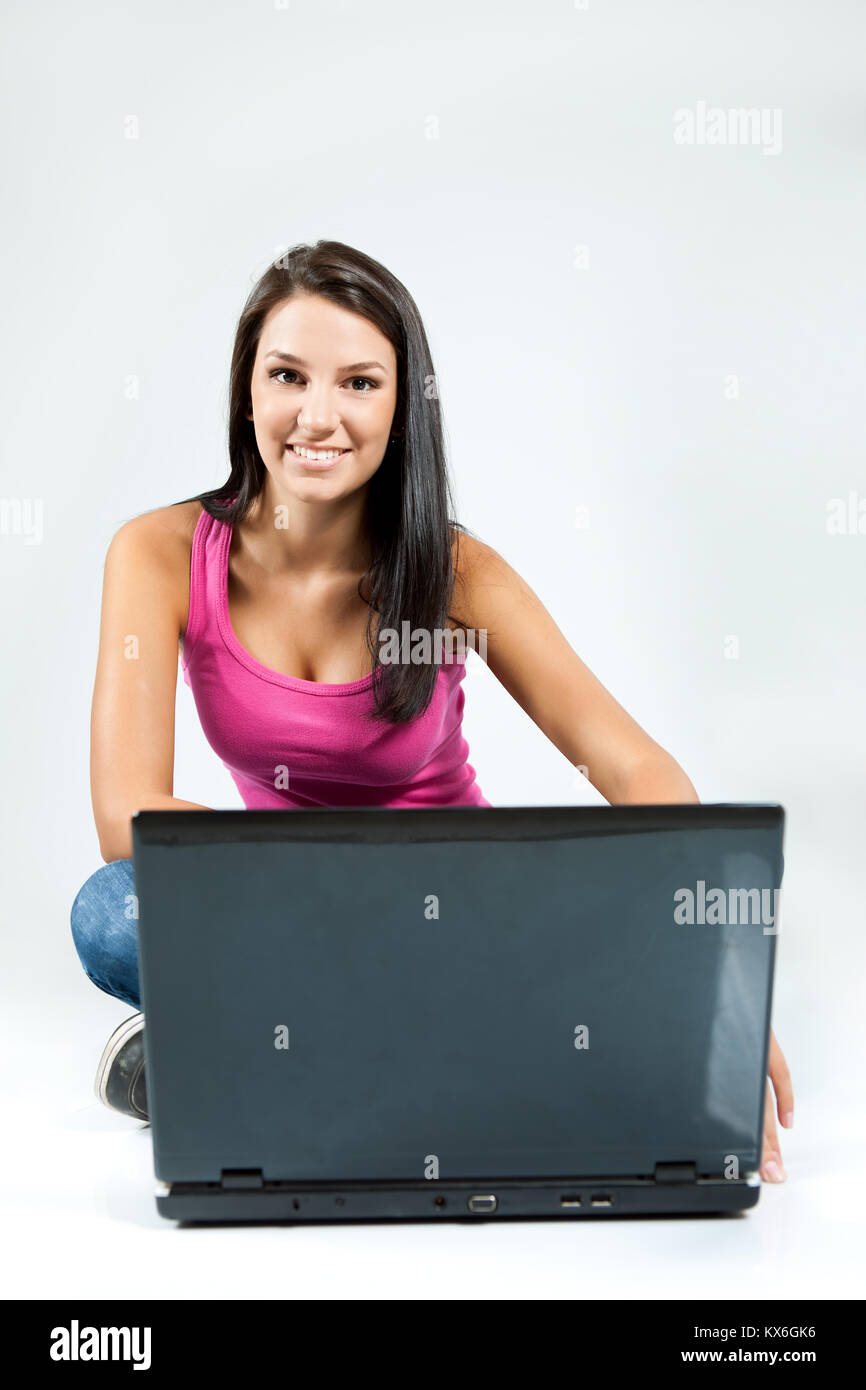 beautiful young girl using laptop Stock Photo - Alamy
