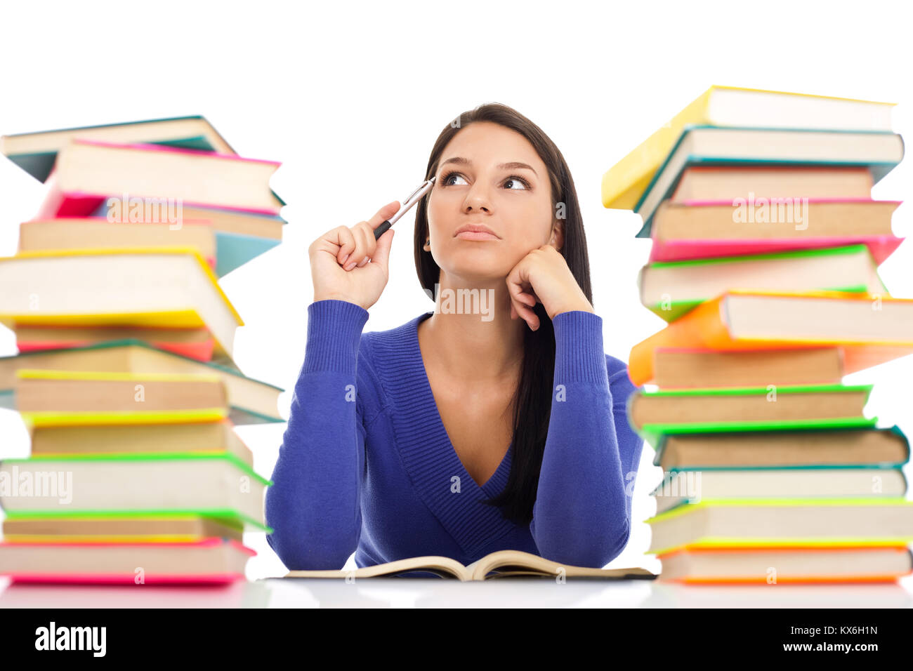 student girl with problems thinking, isolated on white background Stock ...