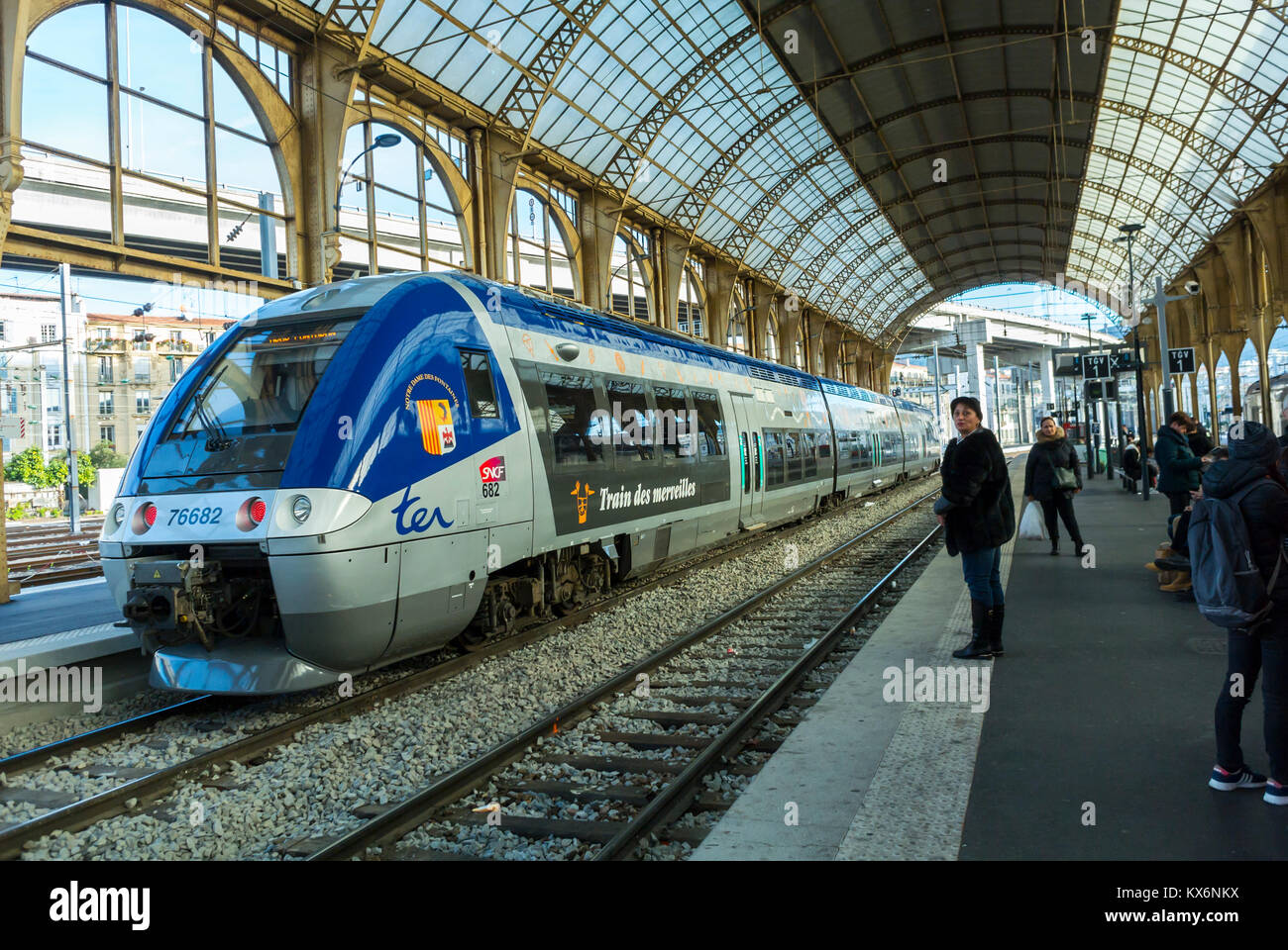 Nice, France, inside Train Station, People Waiting on sncf train ...