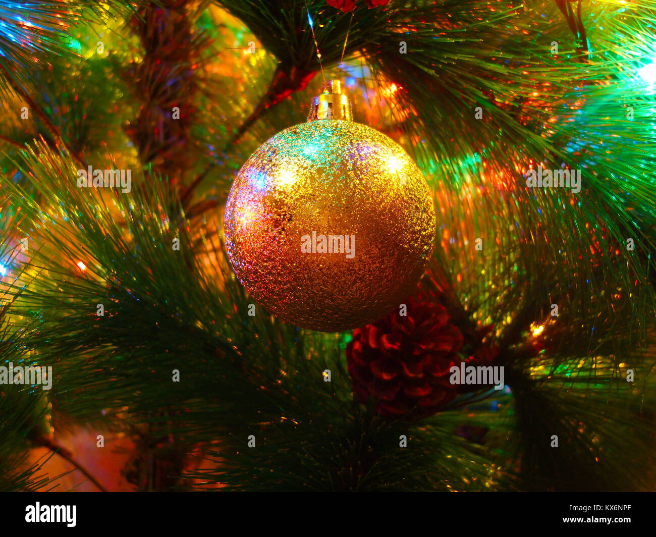 Christmas and new year tree lights and decorations Stock Photo - Alamy