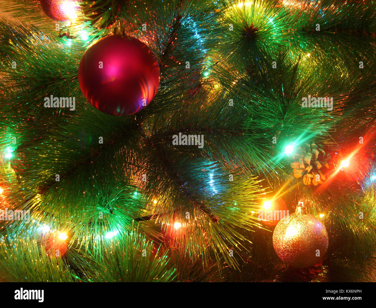 Christmas and new year tree lights and decorations Stock Photo - Alamy