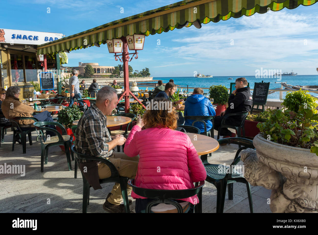 Monaco, Monte Carlo, People Sharing Drinks outside Sidewalk Cafe ...