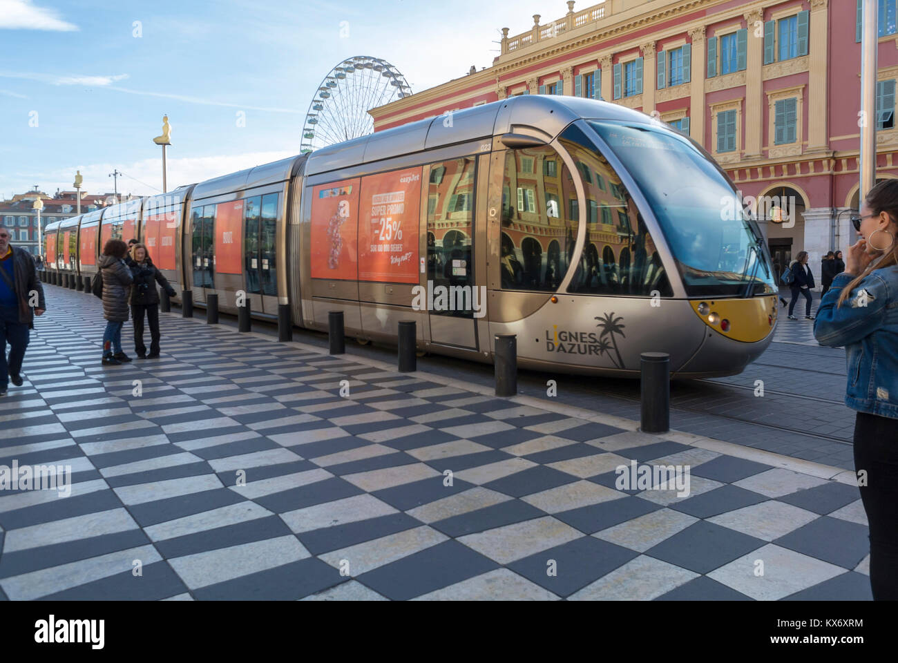Nice, France, City Tram on Street, Town Center Local neighbourhoods ...