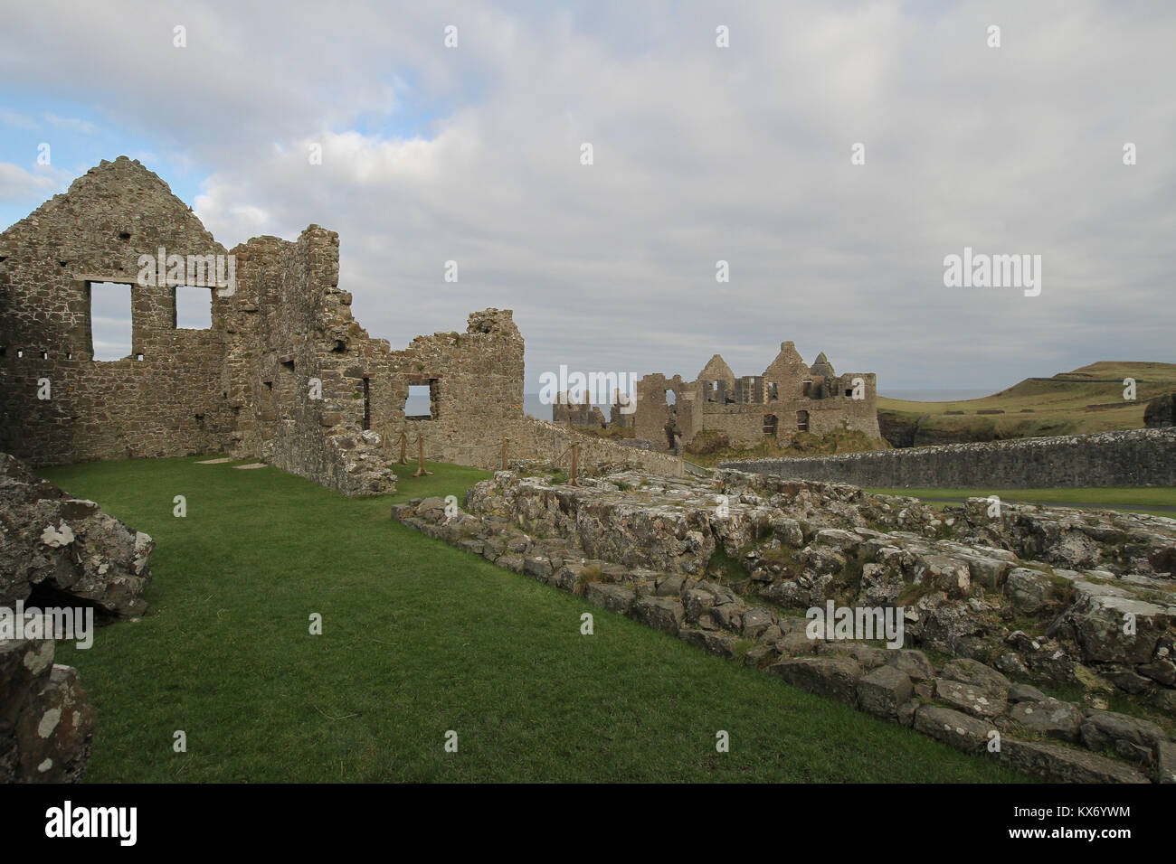 Medieval ruins of Dunluce Castle on the north coast of Northern Ireland ...