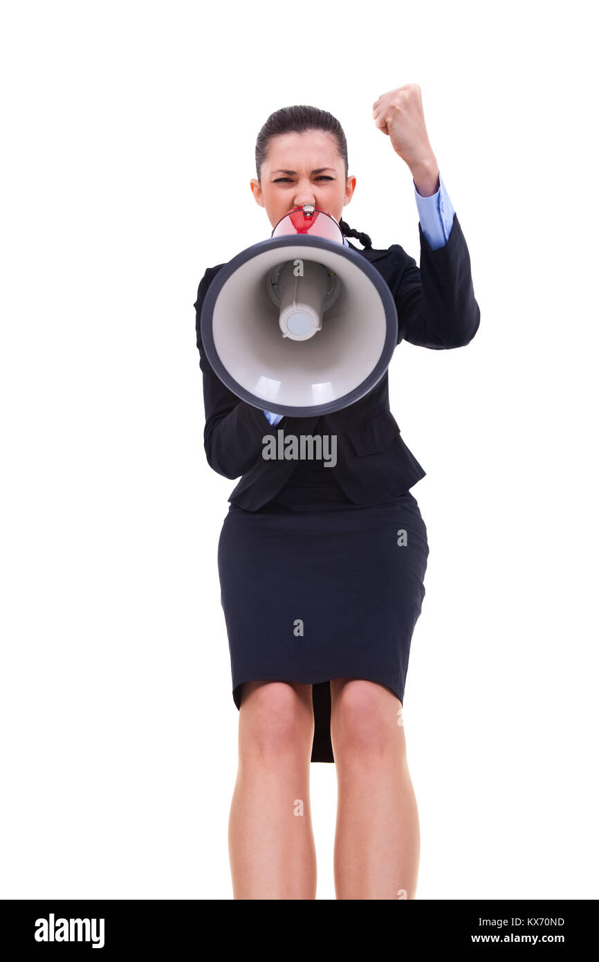 angry boss with megaphone, isolated on white background Stock Photo - Alamy