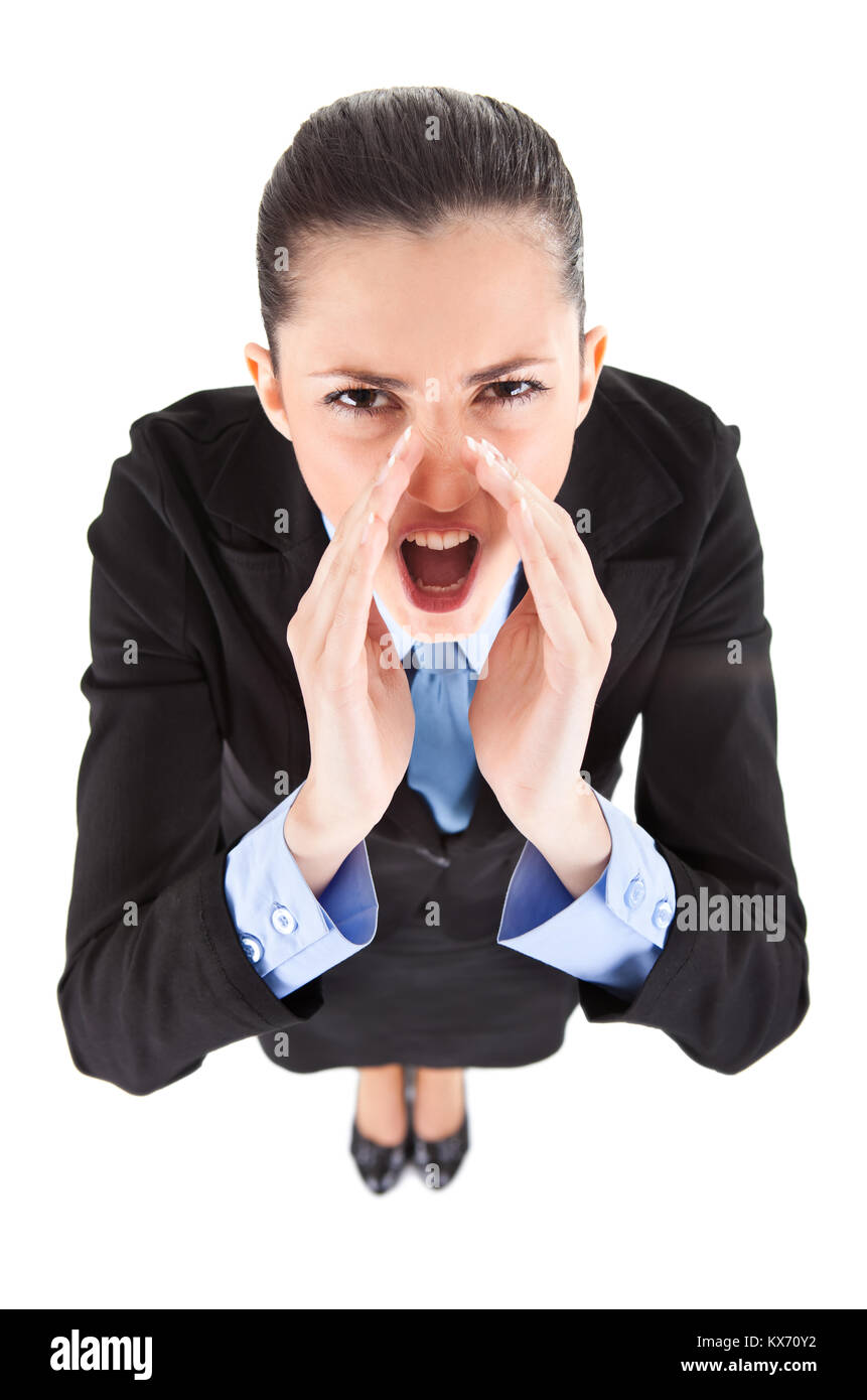 angry boss yelling, isolated on white background, top view Stock Photo ...