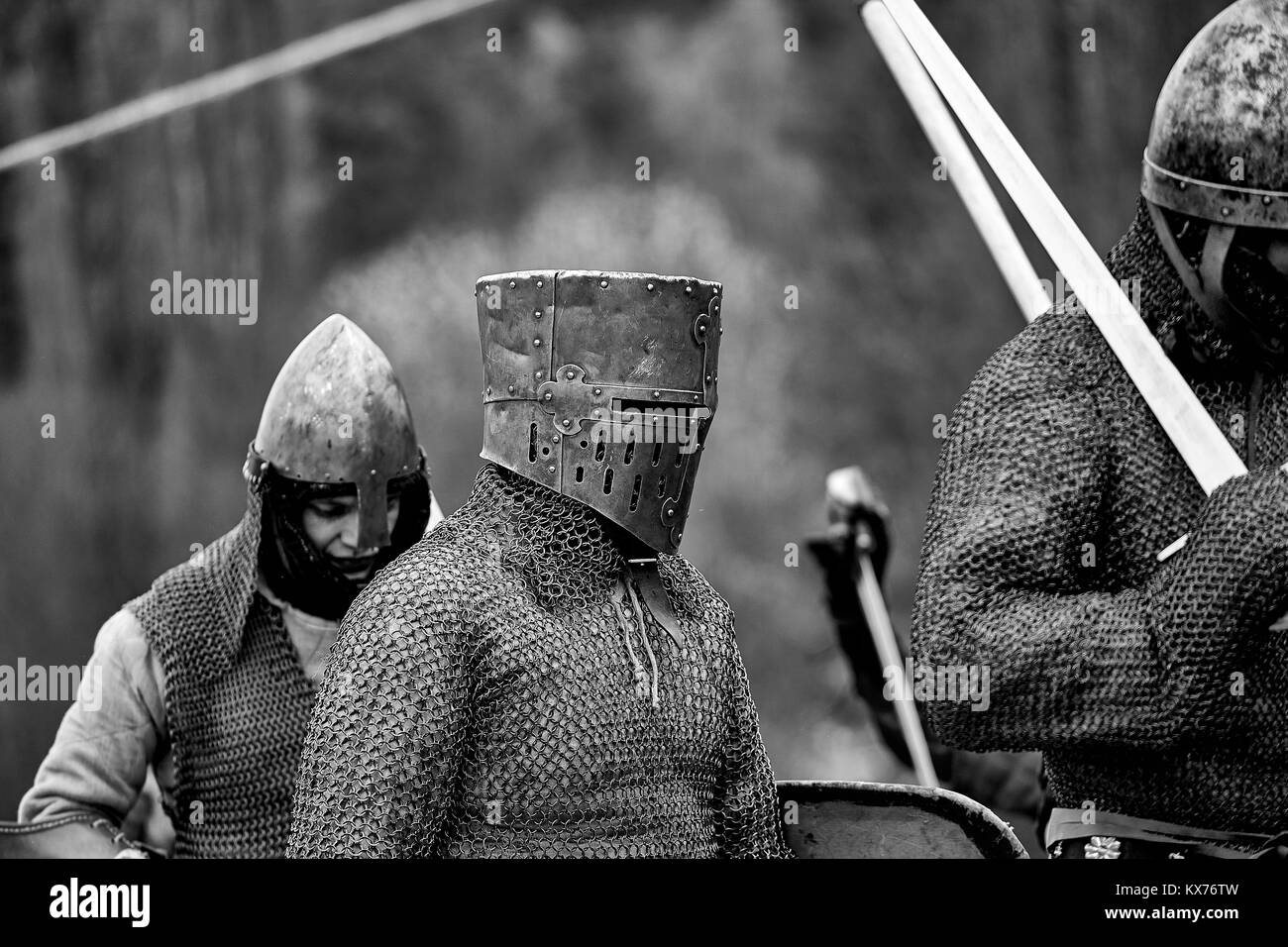 Knight in armor. Medieval battle (historical reconstruction Stock Photo ...