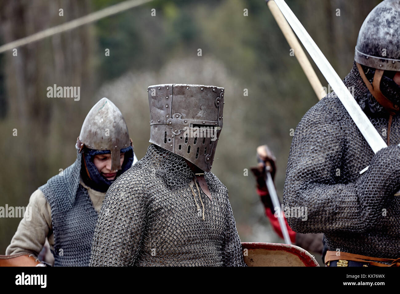 Knight in armor. Medieval battle (historical reconstruction Stock Photo ...