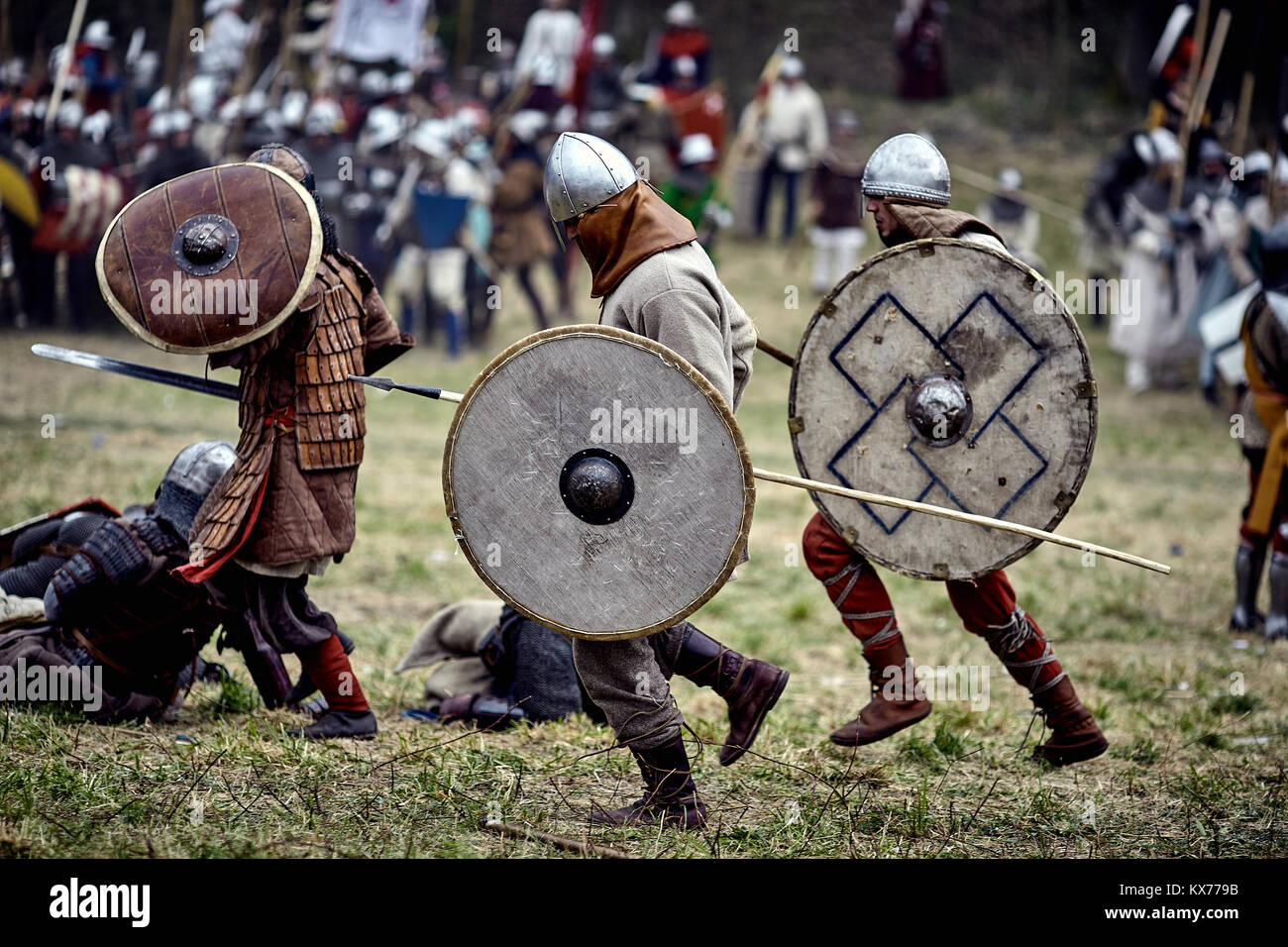 Knight in armor. Medieval battle (historical reconstruction Stock Photo ...