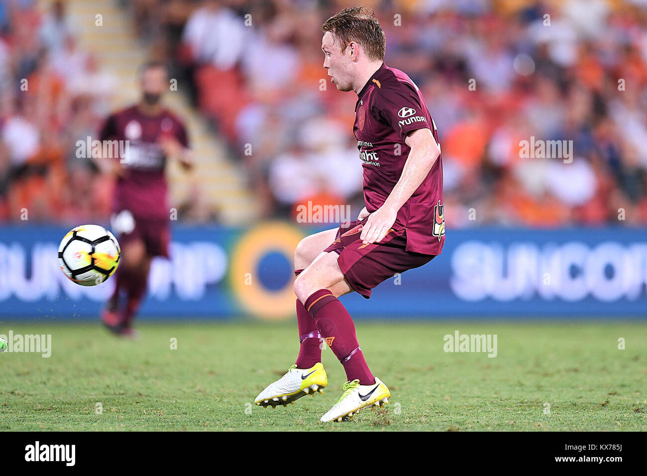 Brisbane, QUEENSLAND, AUSTRALIA. 8th Jan, 2018. Corey Brown of the Roar ...