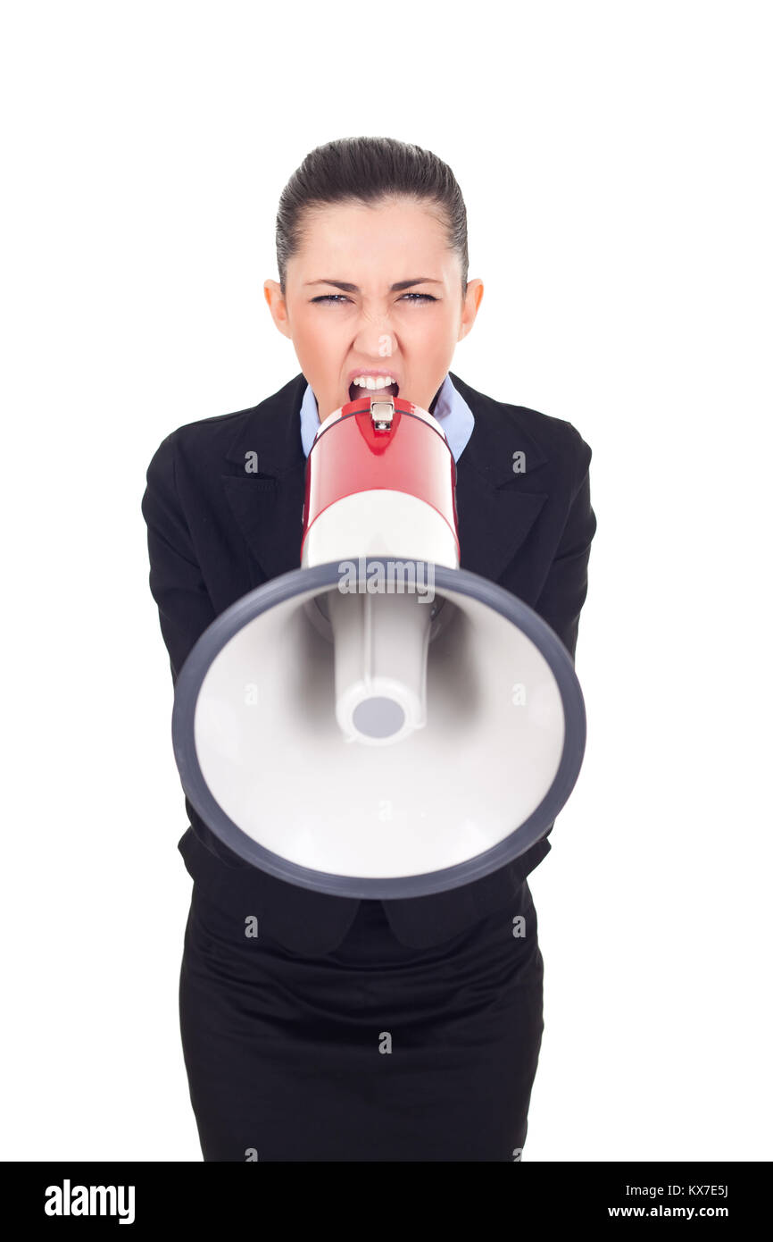 angry boss yelling through megaphone, isolated on white background ...