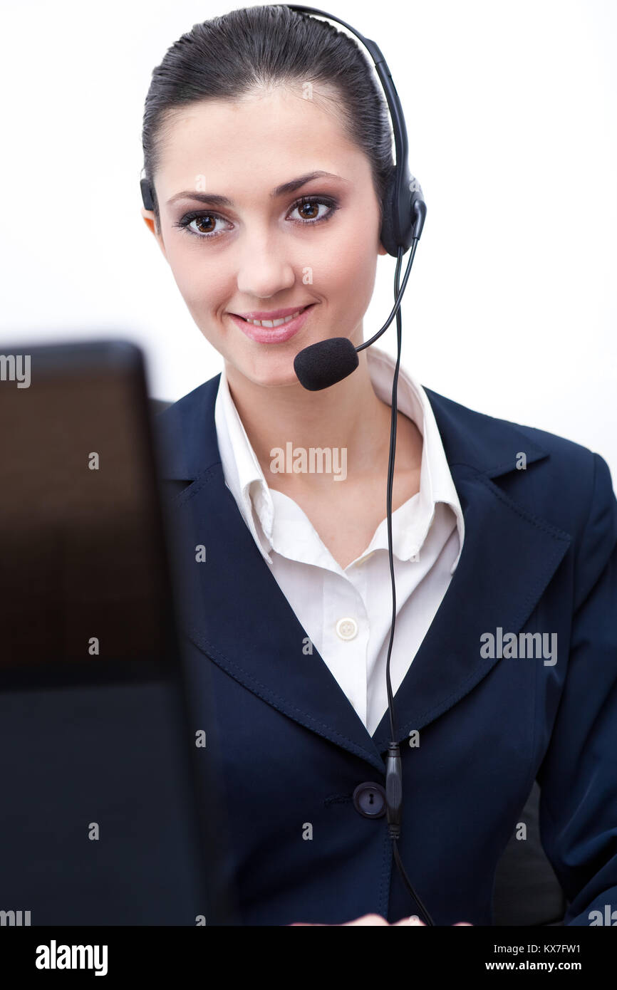 beautiful business customer service woman - smiling in an office Stock ...