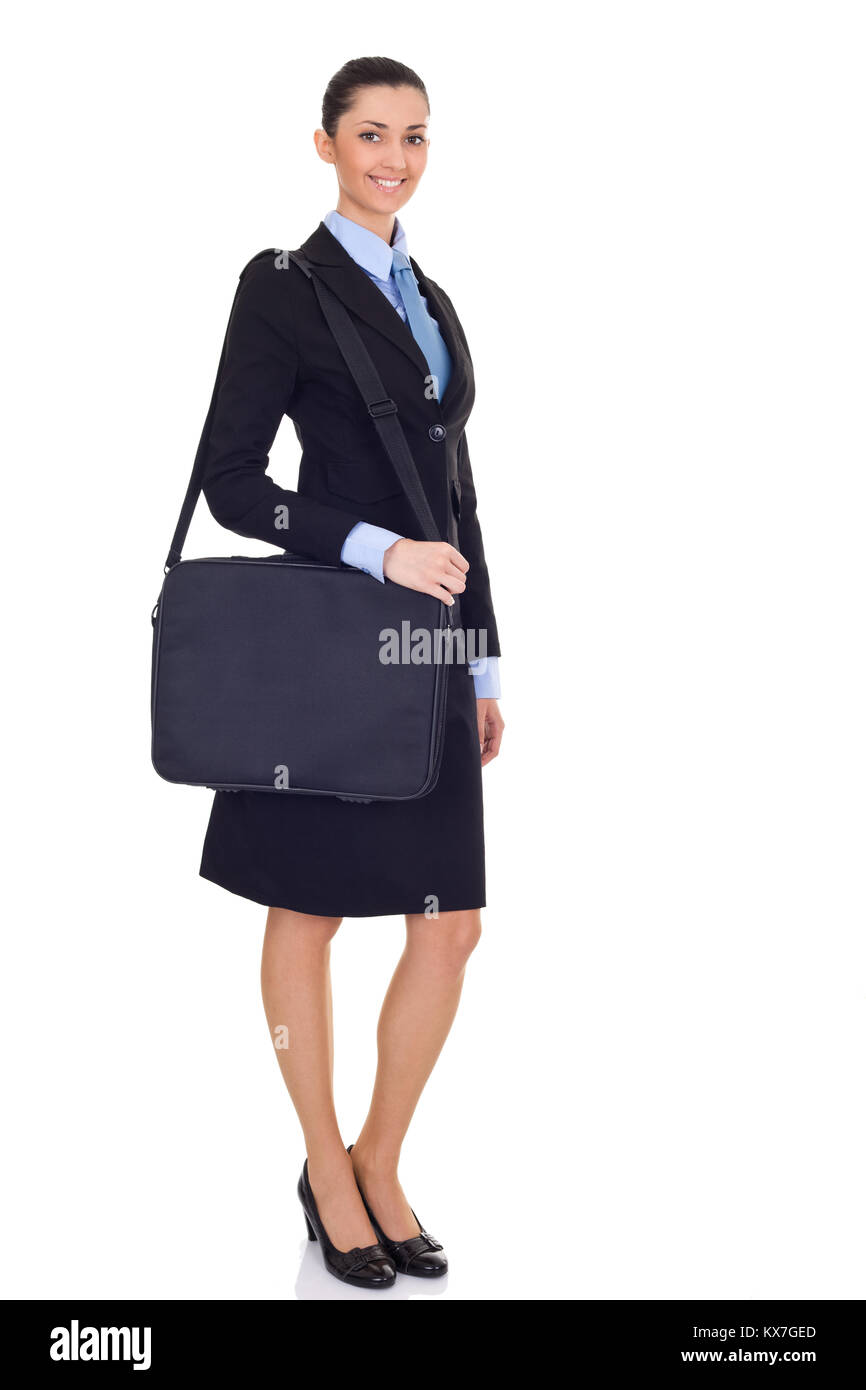 portrait of pretty female with briefcase, isolated on white Stock Photo ...