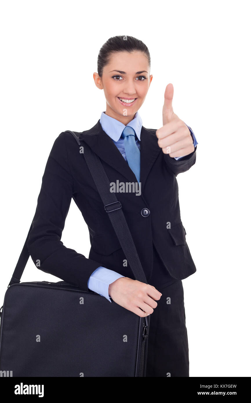 businesswoman shoving thumbs up, isolated on white background Stock ...