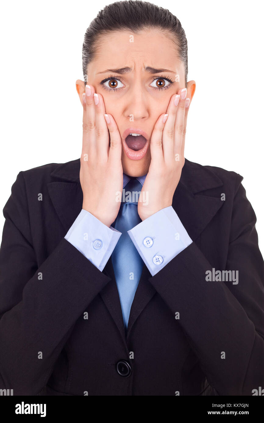 face of businesswoman expressing scared, shock, worried, upset Stock ...