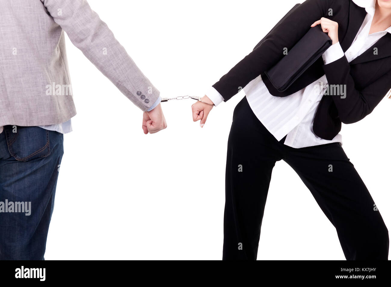 business people handcuffed together, isolated on white Stock Photo - Alamy