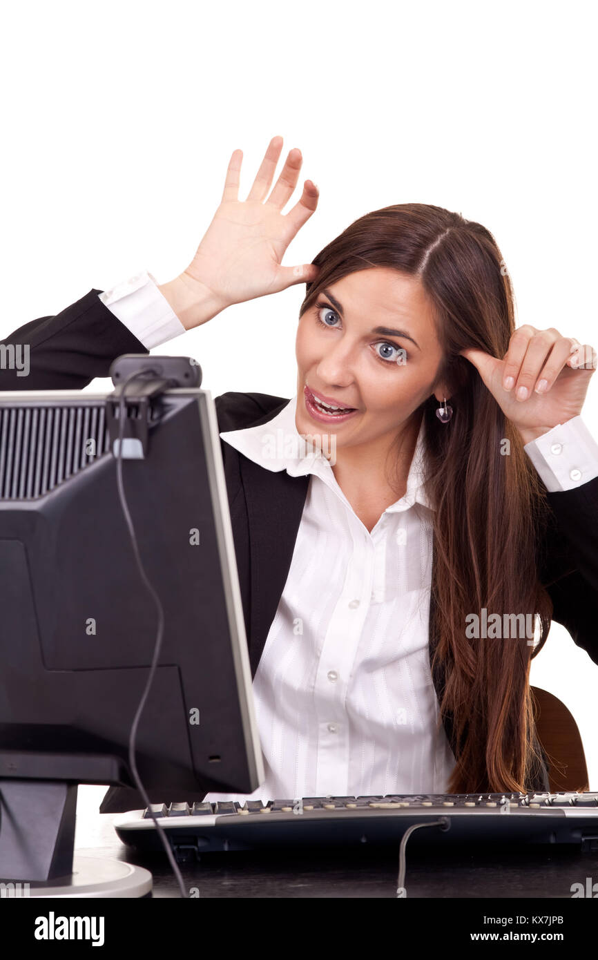 funny businesswoman using webcam Stock Photo - Alamy
