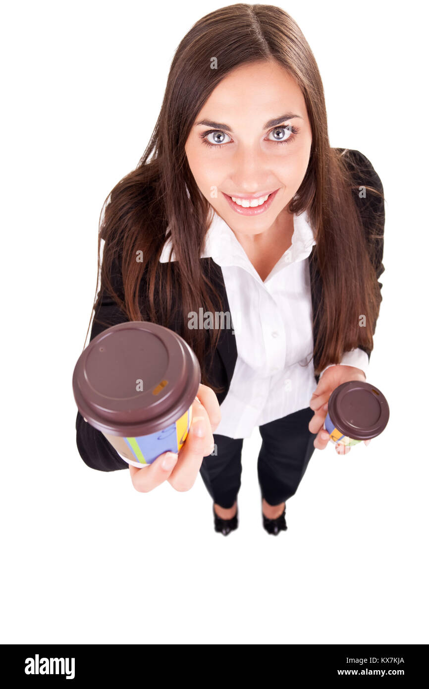 secretary giving coffee boss, isolated on white background Stock Photo ...