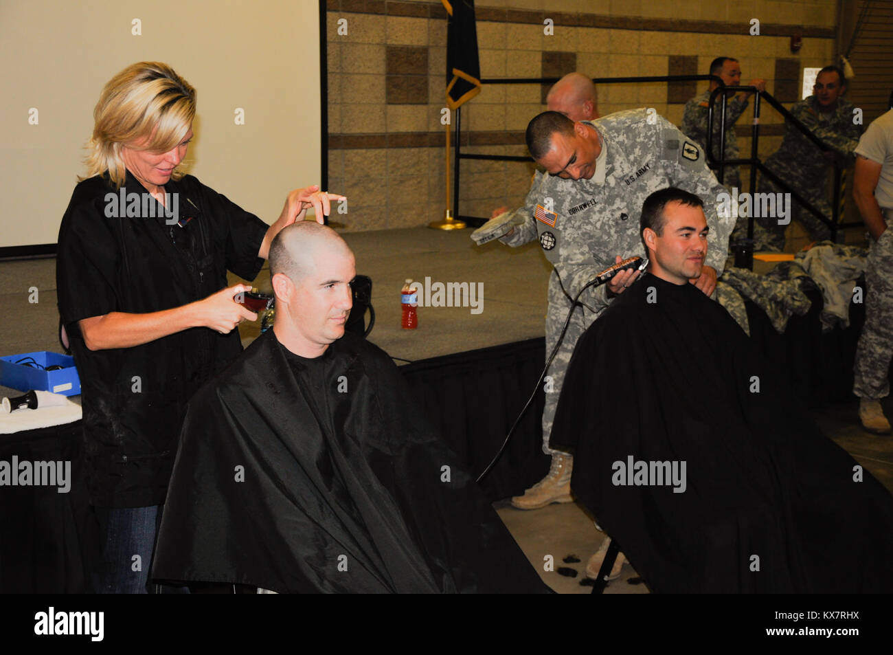 US Army National Guard sponsored head shave for good cause Stock Photo ...