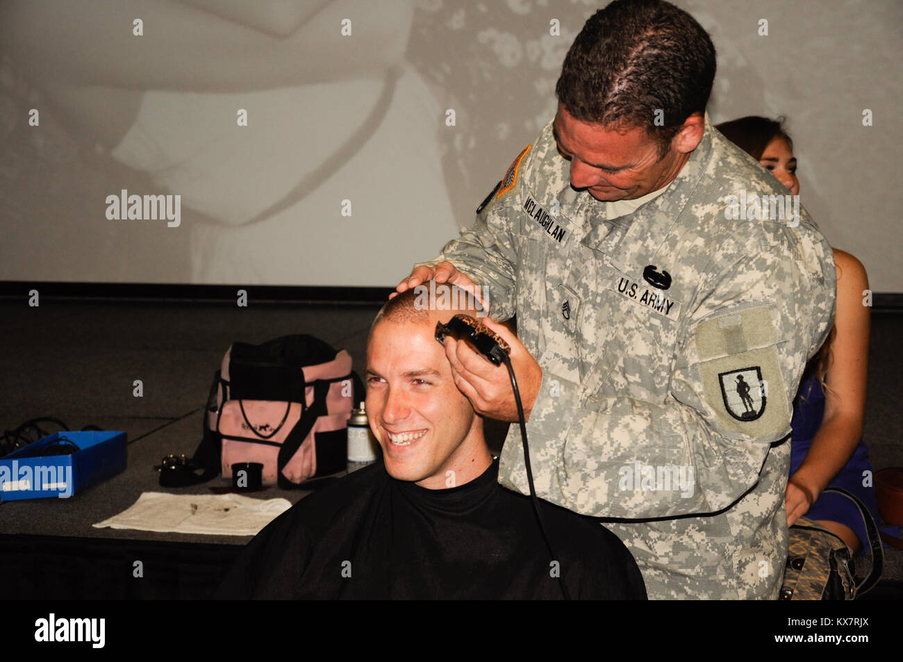 US Army National Guard sponsored head shave for good cause Stock Photo ...