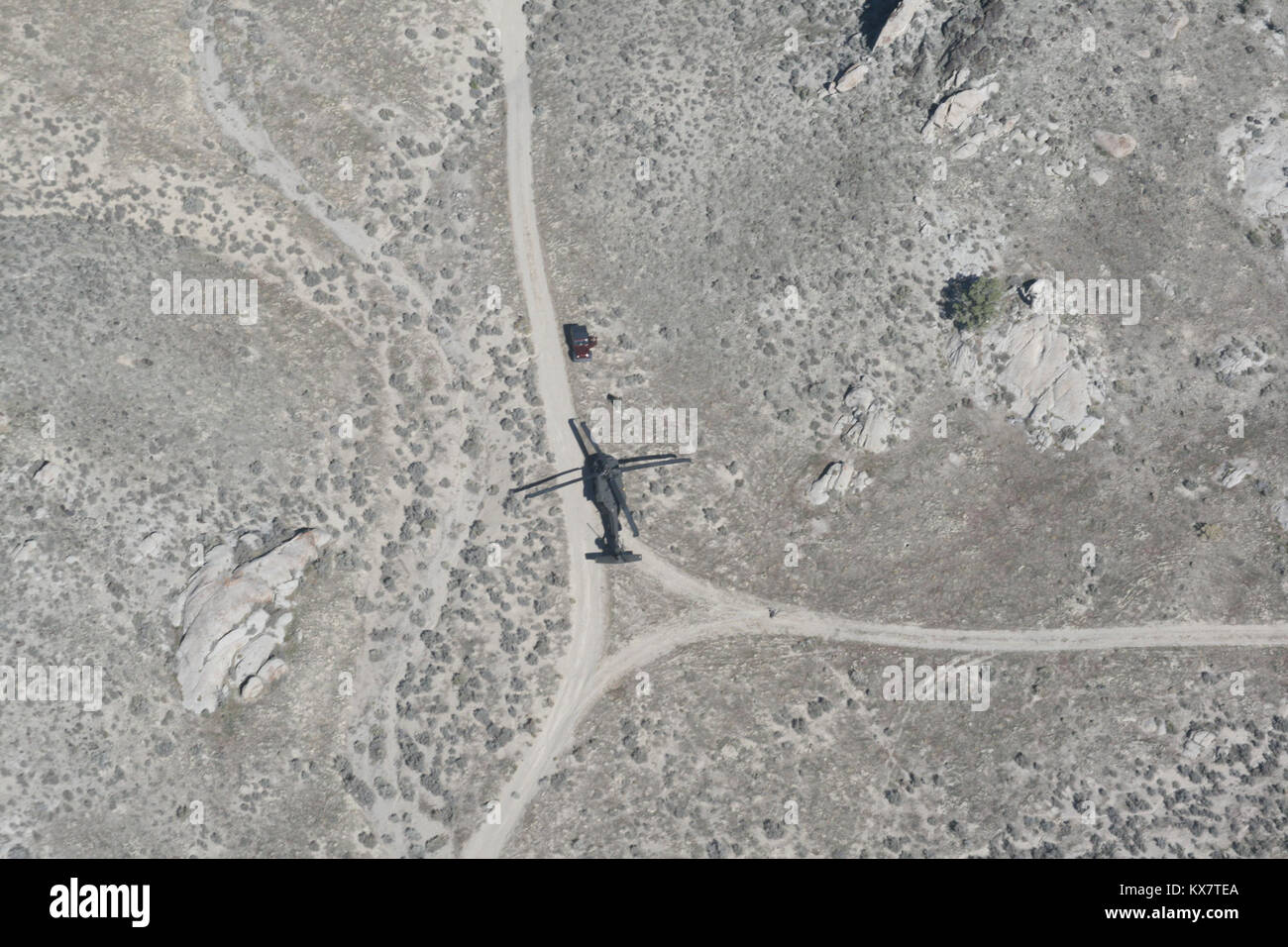 U.S. Army National Guard helicopter target in desert mountains Stock ...