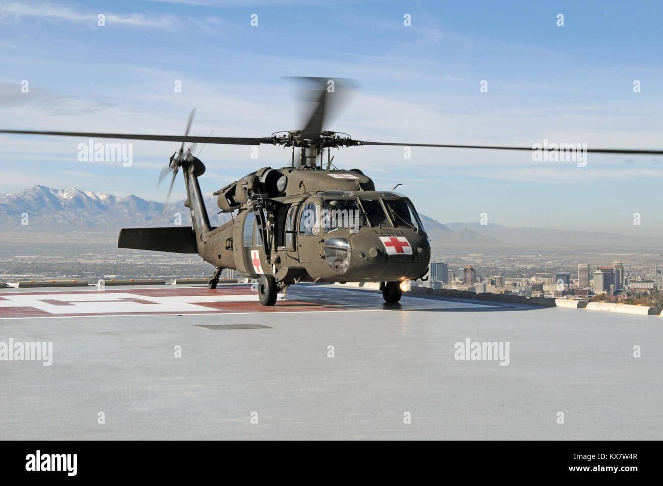 A Utah National Guard Blackhawk helicopter lands at the University of ...