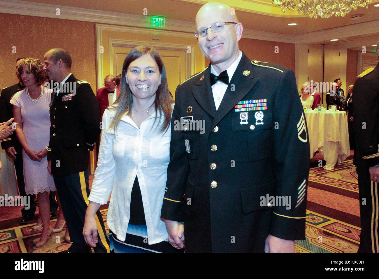 US Army National Guard with family at awards and promotion presentation ...
