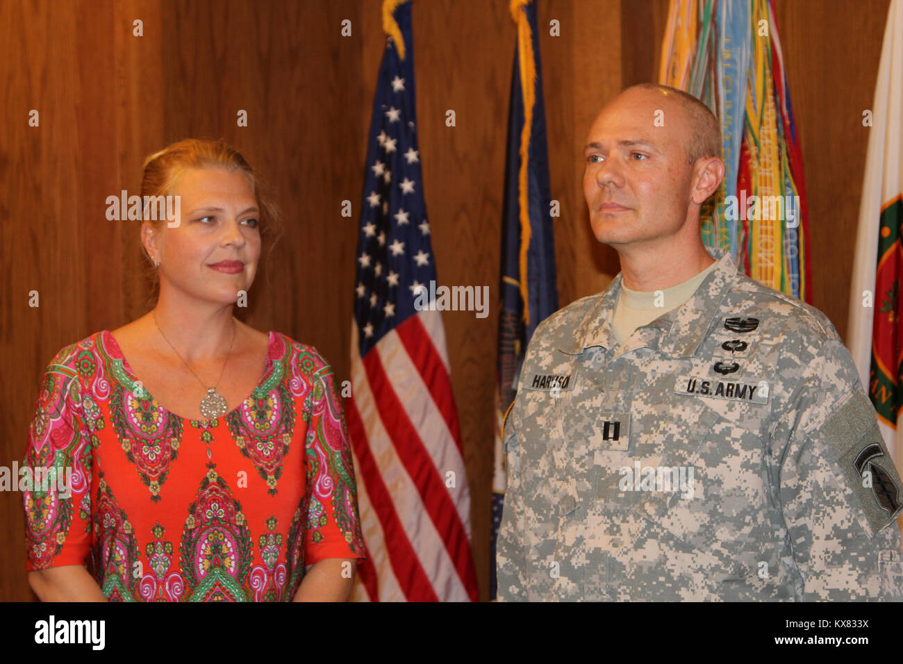 US Army National Guard with family at awards and promotion presentation ...
