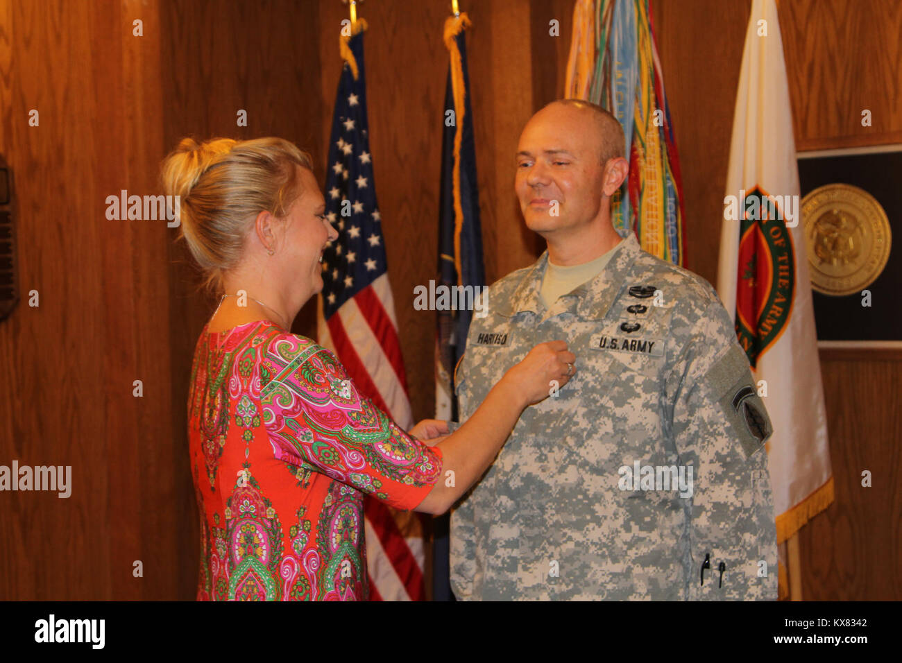 US Army National Guard with family at awards and promotion presentation ...