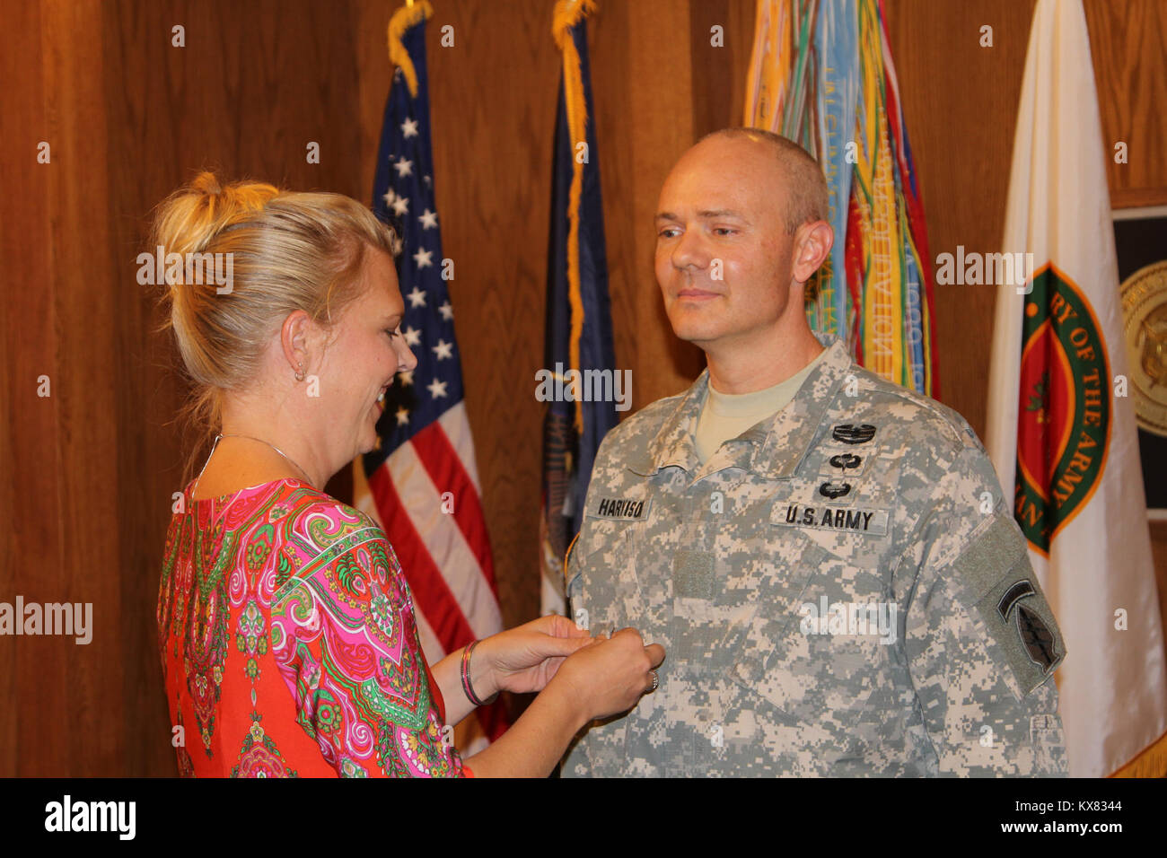 US Army National Guard with family at awards and promotion presentation ...