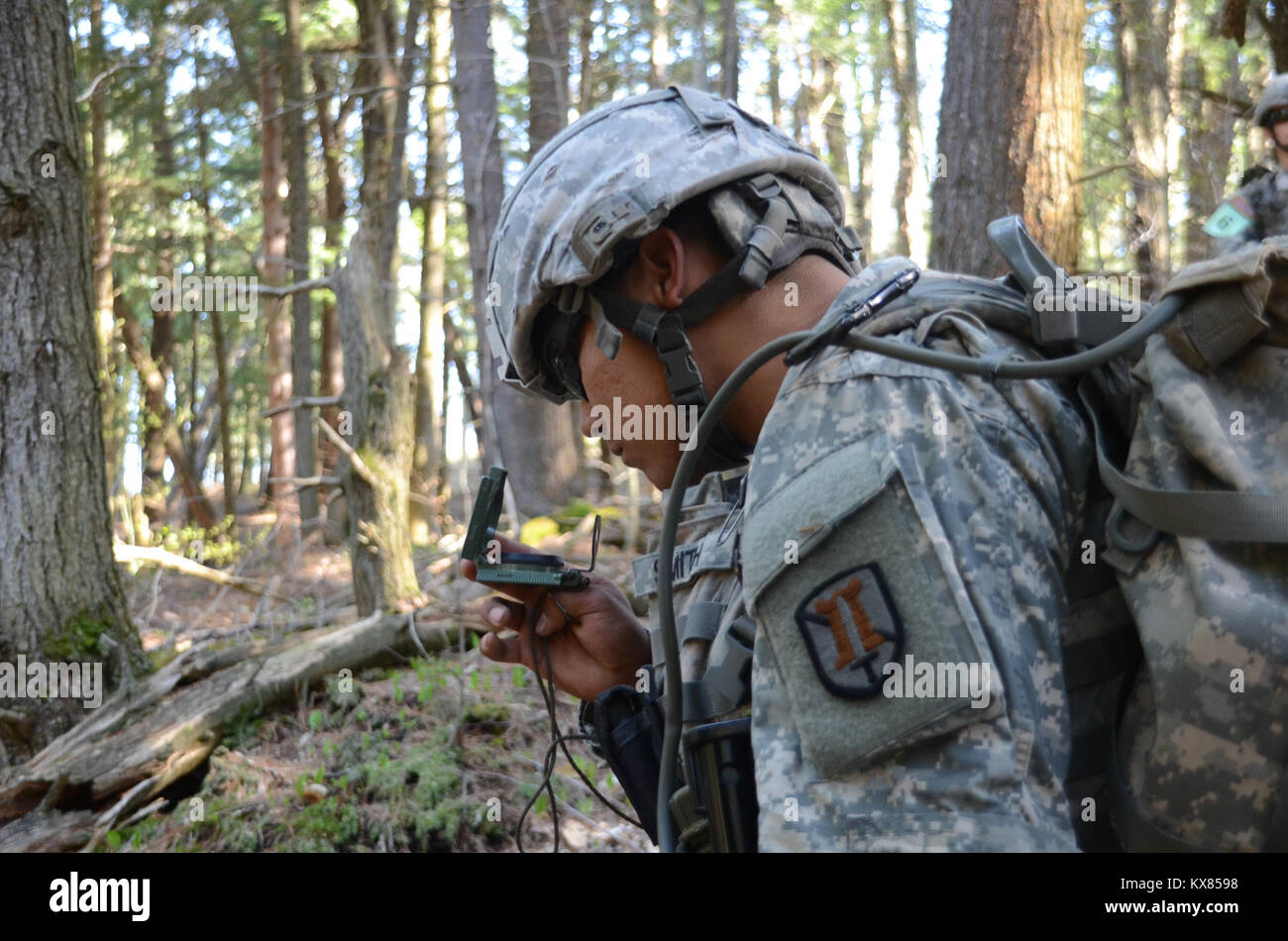 US Army National Guard military training in the field. Practicing ...