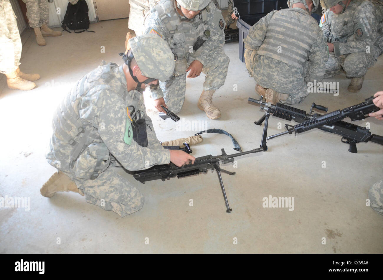 US Army National Guard military training in the field. Practicing ...