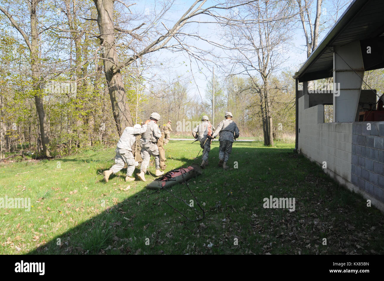 US Army National Guard military training in the field. Practicing ...