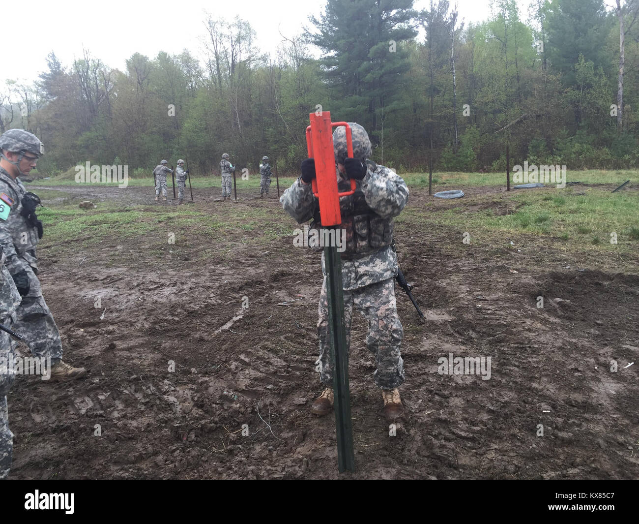 US Army National Guard military training in the field. Practicing ...