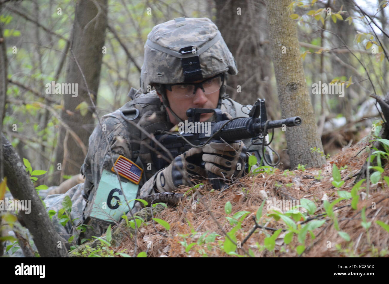 US Army National Guard military training in the field. Practicing ...