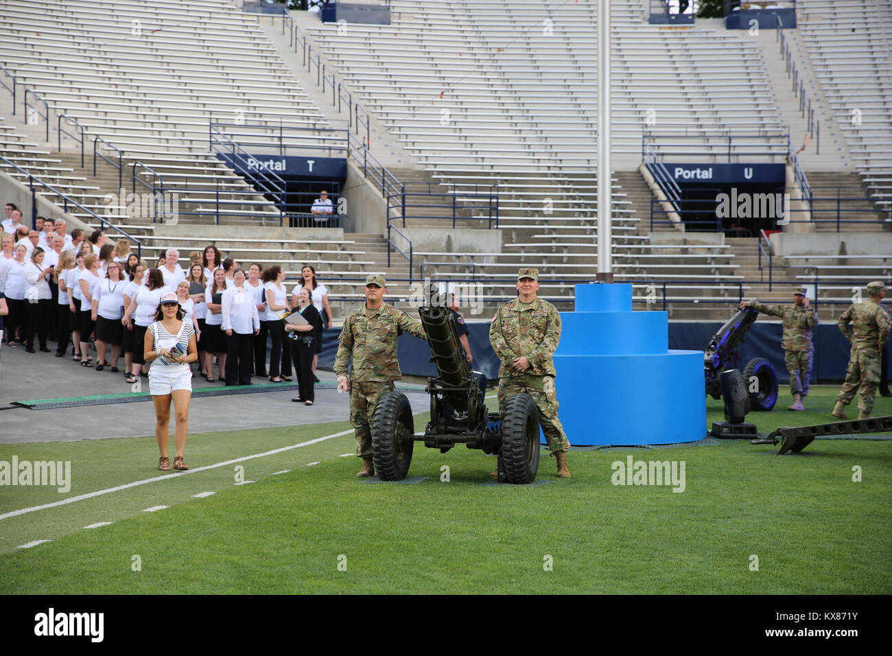 US Army National Guard perform ceremonial duties at sports event at the ...