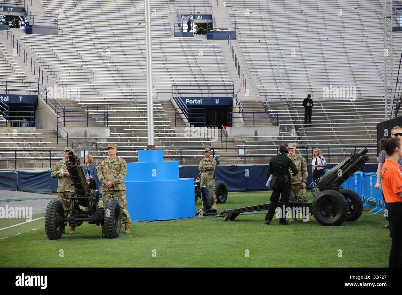 US Army National Guard perform ceremonial duties at sports event at the ...