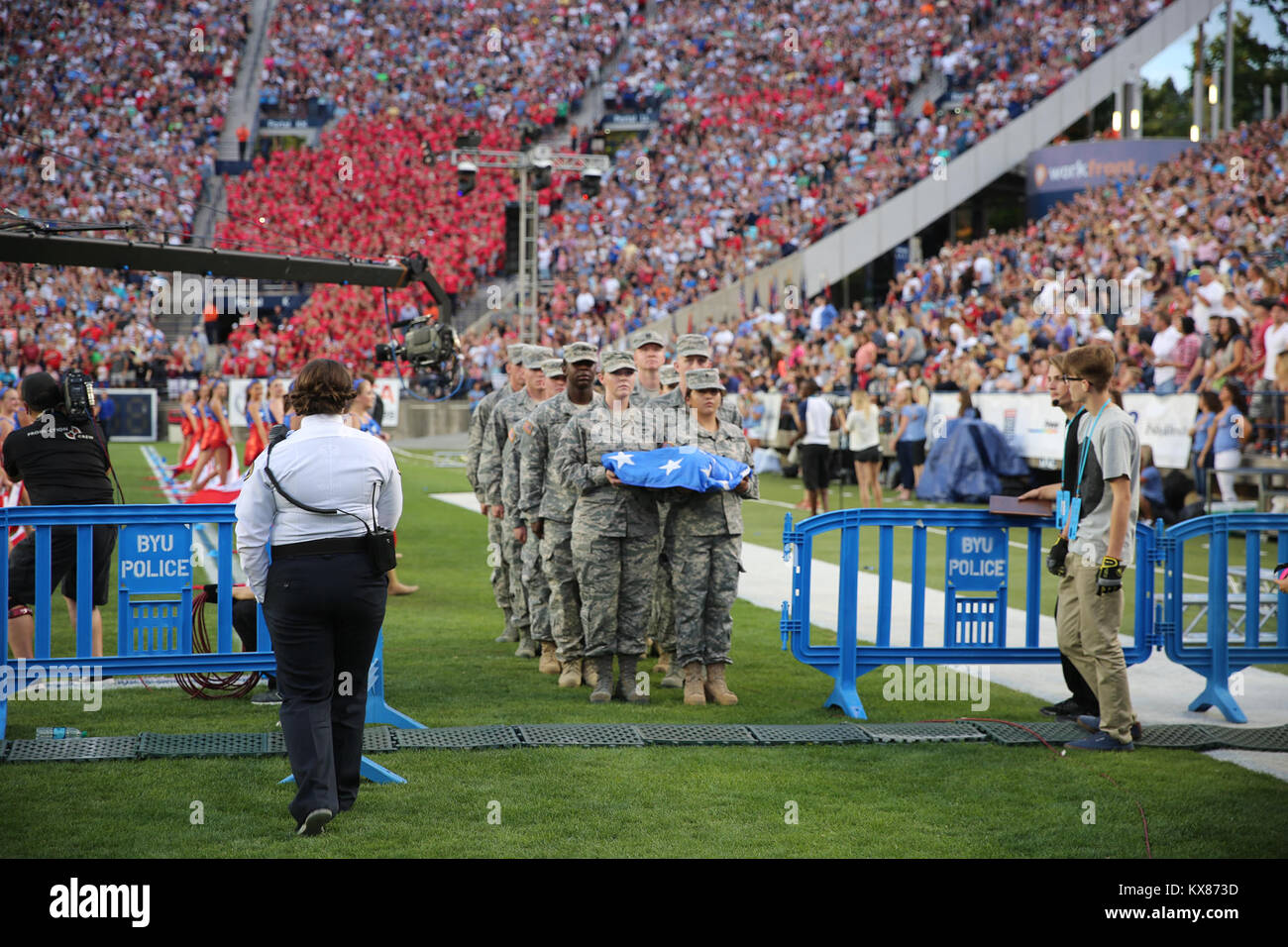 US Army National Guard perform ceremonial duties at sports event at the ...