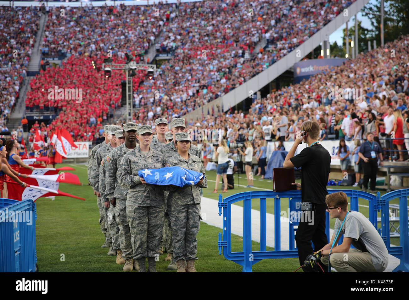 US Army National Guard perform ceremonial duties at sports event at the ...