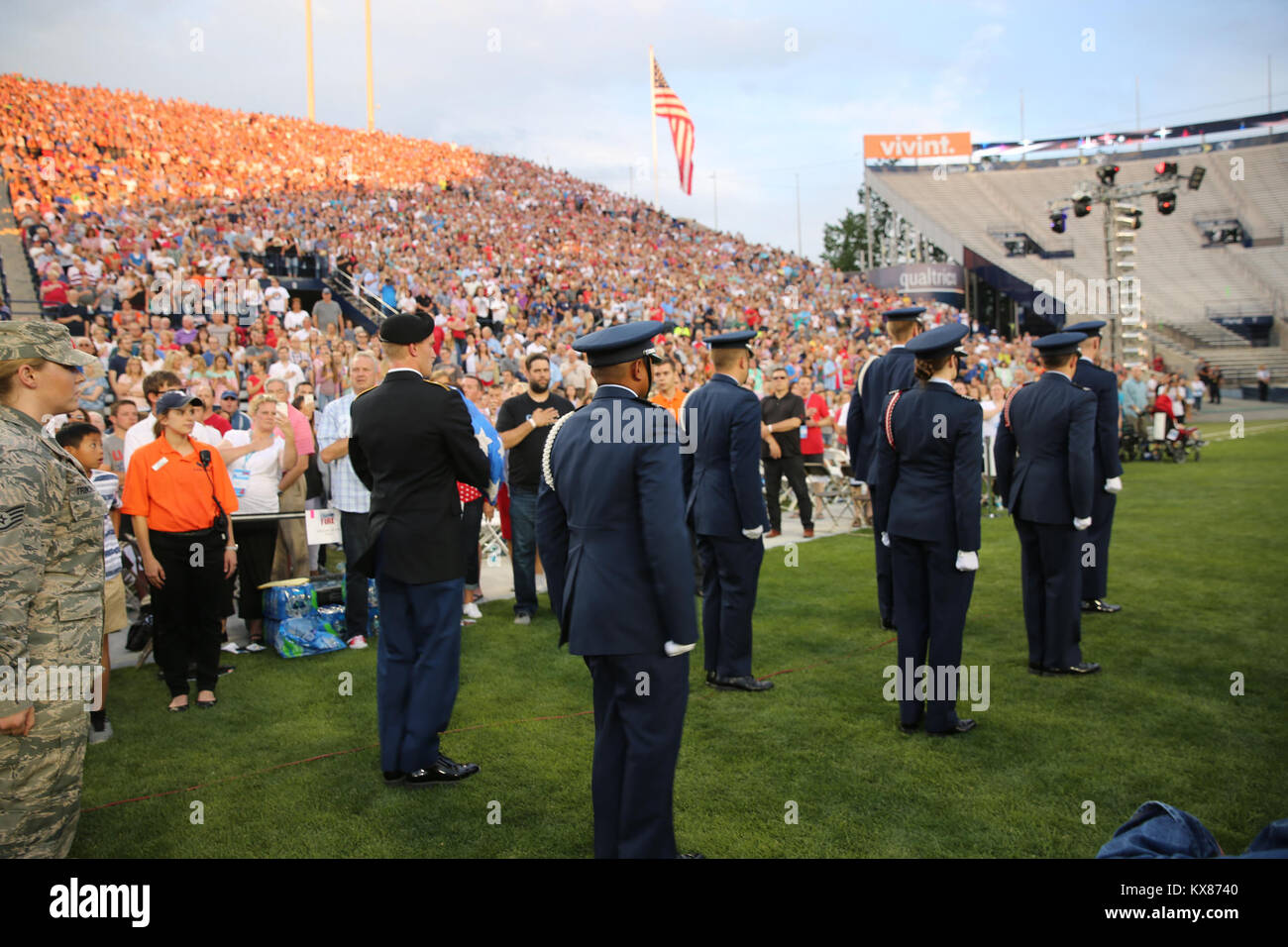 US Army National Guard perform ceremonial duties at sports event at the ...