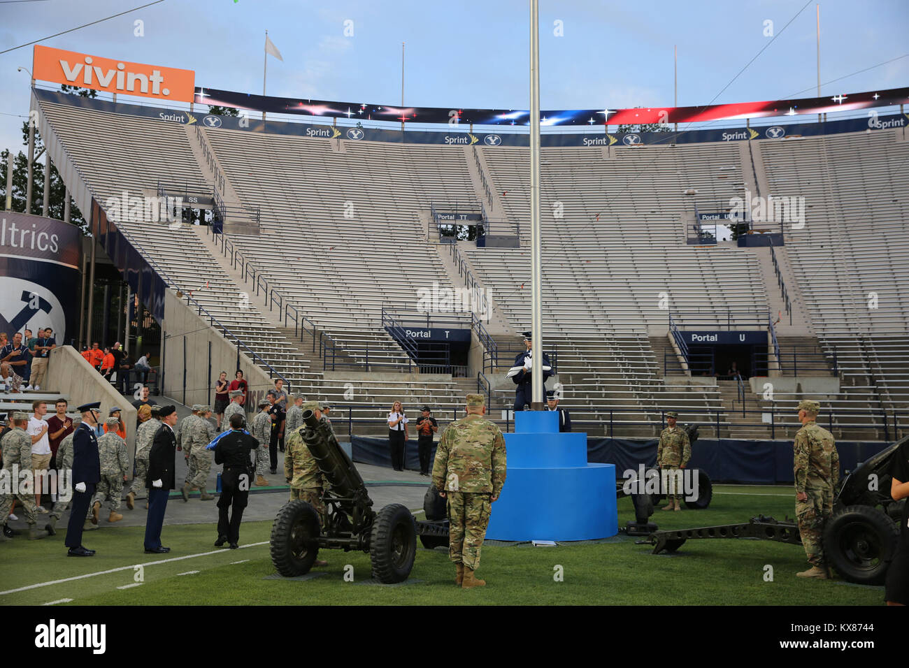 US Army National Guard perform ceremonial duties at sports event at the ...