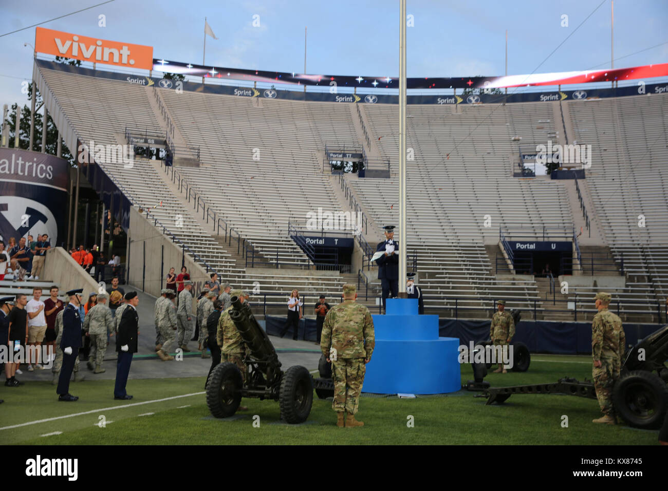 US Army National Guard perform ceremonial duties at sports event at the ...
