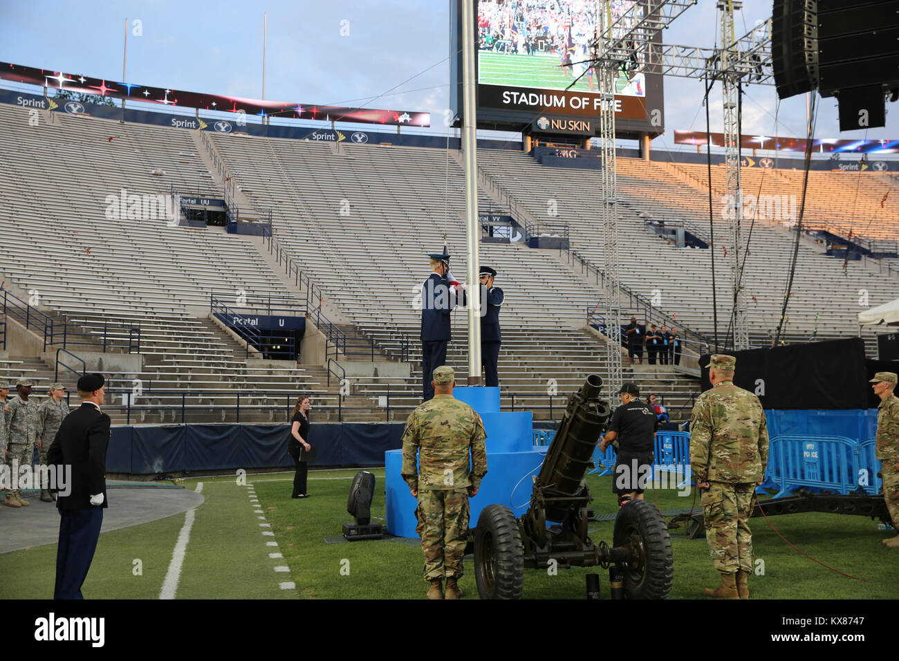 US Army National Guard perform ceremonial duties at sports event at the ...