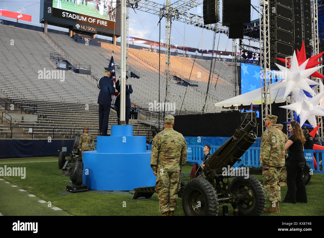 US Army National Guard perform ceremonial duties at sports event at the ...