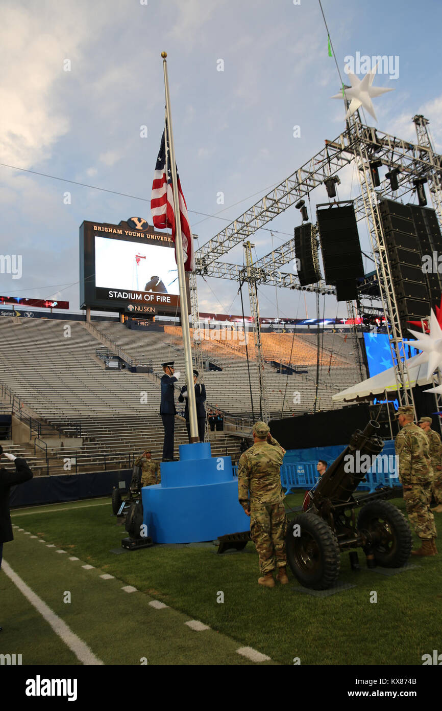 US Army National Guard perform ceremonial duties at sports event at the ...