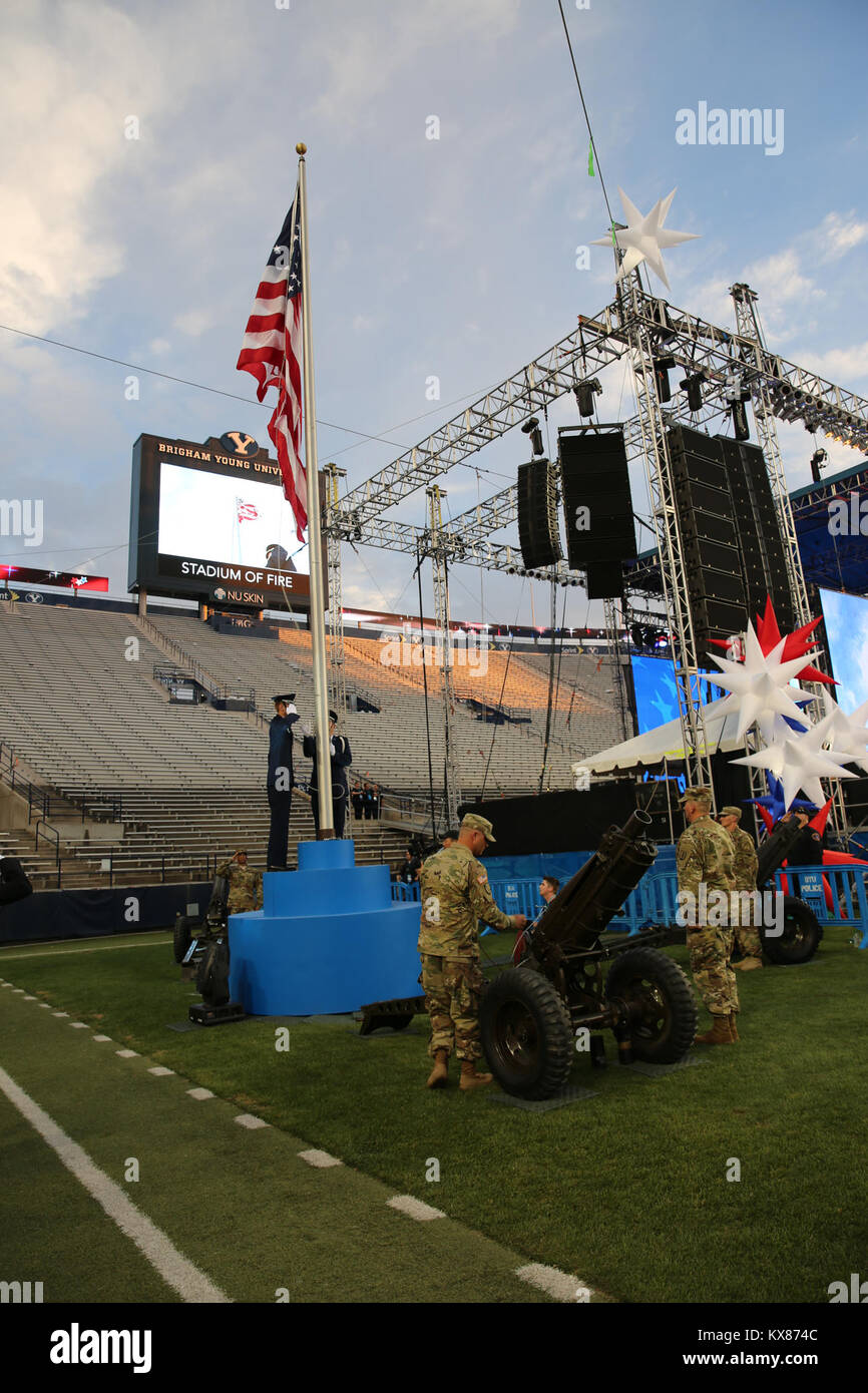 US Army National Guard perform ceremonial duties at sports event at the ...