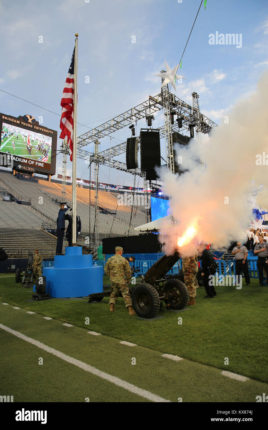 US Army National Guard perform ceremonial duties at sports event at the ...