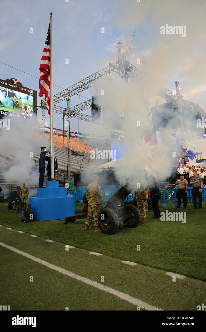 US Army National Guard perform ceremonial duties at sports event at the ...